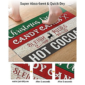 Diatomaceous Bath Door mats,Christmas Trees Candy Canes Sleigh Rides Hot Cocoa Wooden Red Green Gray Absorbent and Quick Drying Non Slip Bathroom Rug,Suitable for Bathroom Tub Shower Sink,24"x36"