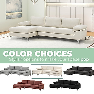 Casa Andrea Milano BOUCLÉ L-Shape Sectional Sofa, Luxury Couch with Extra Wide Chaise Lounge, Couch for Living Room Apartment Lounge, Cream Boucle