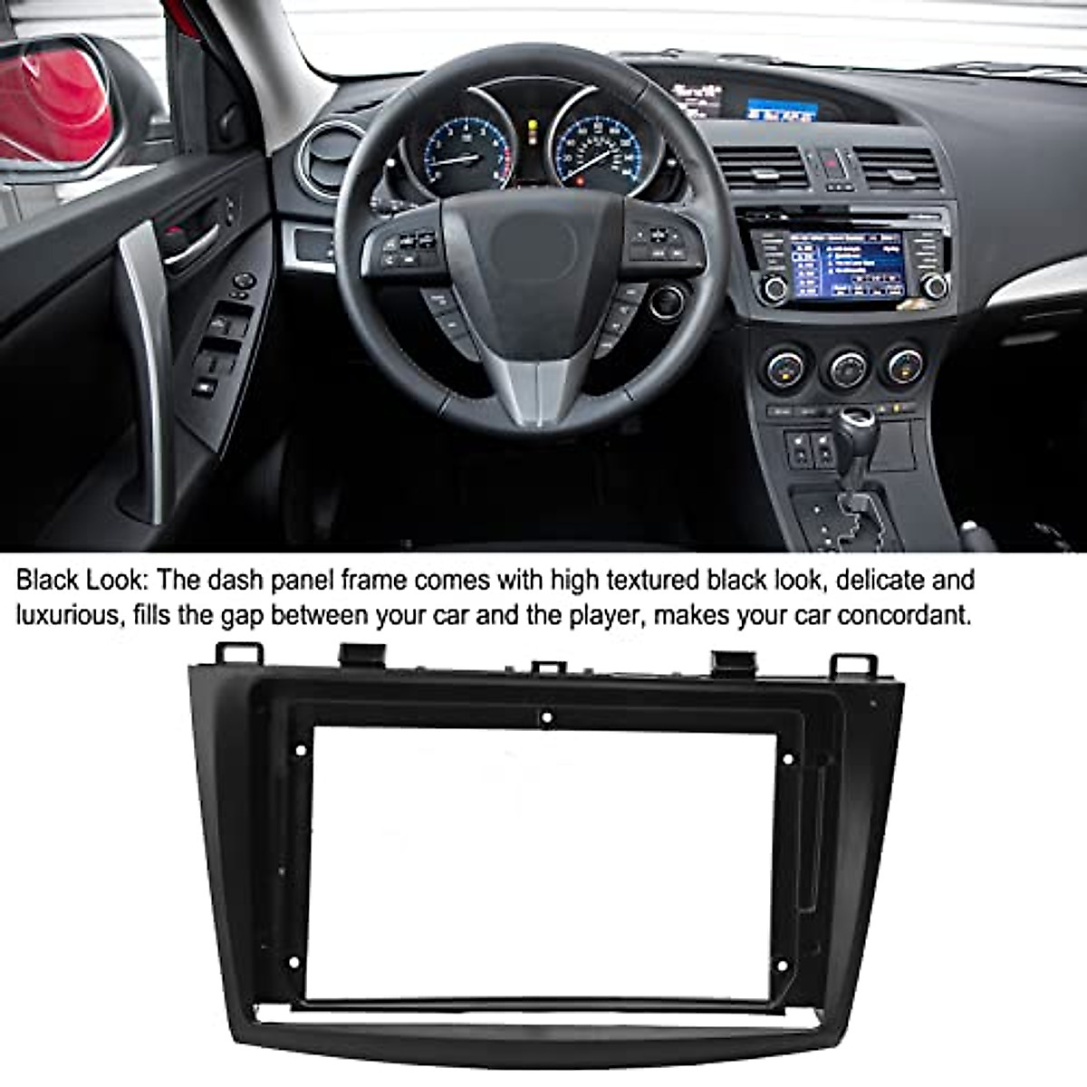 Aramox 9in Dash Fascia, Car Navigation Panel Frame Black Stereo Radio Dash Mounting Fascia Compatible with Mazda 3 2010-2013