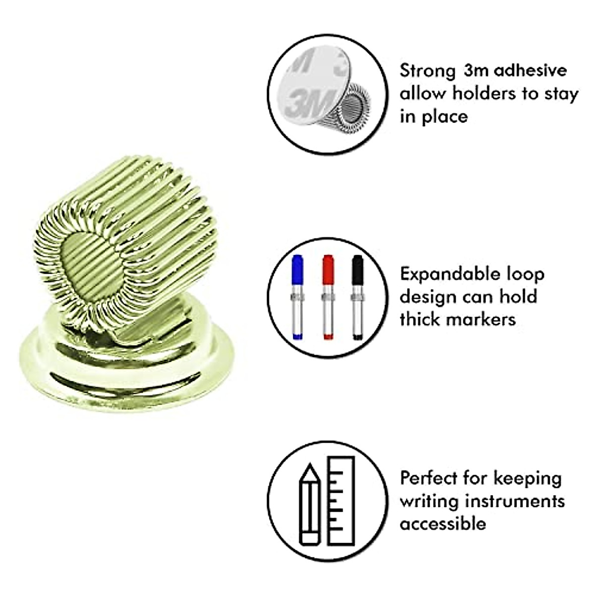 Pen Holders Rotable Self Adhesive Pen Holder Single Hole Pen Adjustable Spring Loop Clip Holder For Netbook Refrigerator Clipboard Office Accessories Supplies (Silver)