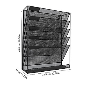 Wall File Organizer 5 Tier Black Heavy Duty Metal Mesh Hanging Mail Magazine Rack 40 x 32 x 11 cm Wall Mount Paper Holder for Newspaper Folders