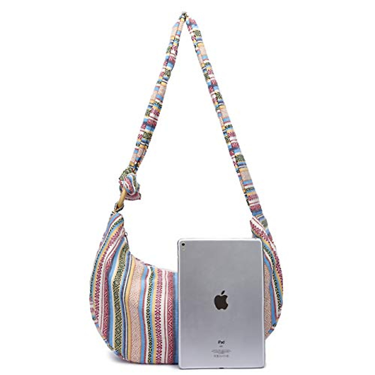 Women large Hippie Crossbody Bag cloth Hobo Sling Bag Cotton Bohemian Hand Bags (off-white)