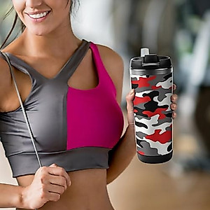 OXJOIIS Modern Insulated Tumbler Coffee Mug with Flip Stainless Steel Water Bottle Iced Coffee Travel Mug Cup (Military Red Camo Army Camouflage)