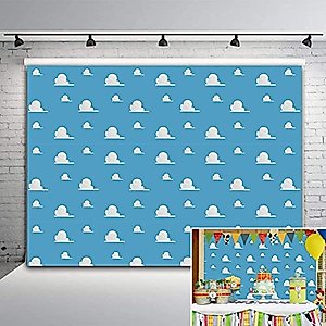 Blue Sky White Cloud Step and Repeat Photography Backdrop Newborn Baby Shower Cartoon Boy Story Party Decorations Photo Background Studio Props Vinyl 5x3ft Boy Girls Birthday Banner Cake Table Decor