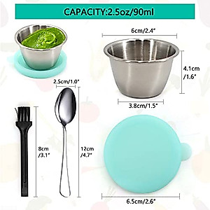 Meltset Salad Dressing Container To Go, 2.5oz Condiment Containers with Lids Reusable Small Sauce Cups for Bento Lunch Box Stainless Steel Leakproof Food Storage Containers (6 Pack, 6 Colors)