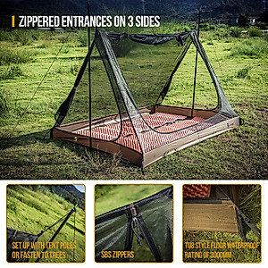 OneTigris 2 Person Mesh Tent, 3 Openings Screen Shelter with Waterproof Bathtub Floor for Outdoors Camping Lightweight Backpacking Thru-Hiking Travel Patio