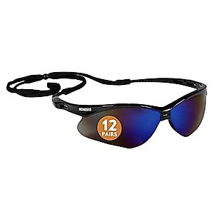 KleenGuard™ V30 Nemesis™ Safety Glasses (14481), Blue Lenses with Mirror coating, Black Frame, Unisex Eyewear for Men and Women (12 Pairs/Case)
