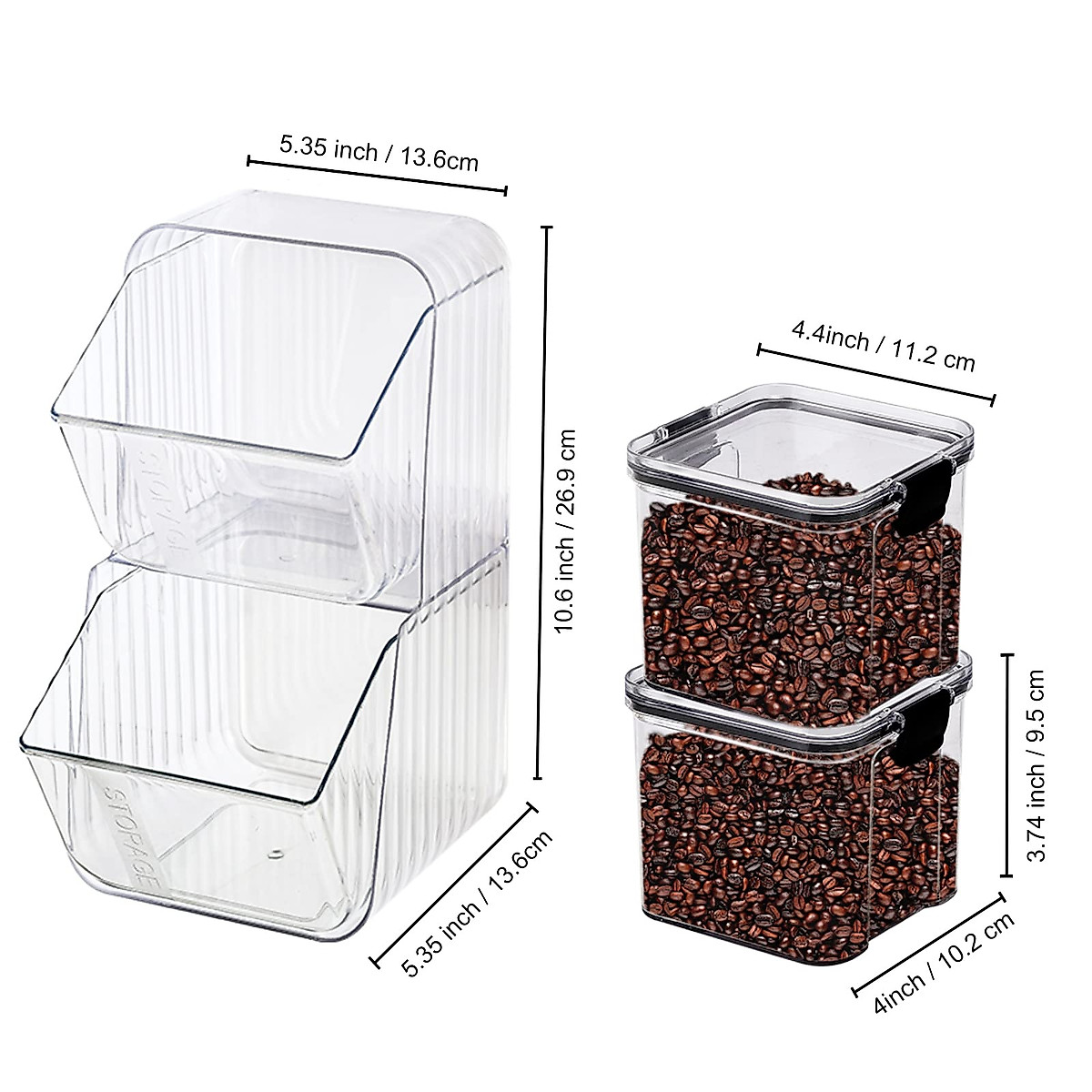 Plastic tea bag Organizer Box Caddie Storage Box Kitchen Pantry Wall storage box with 2 drawers, countertops, hold coffee, tea, sugar packets, cream, beverage bean, (1Pcs+2Pcs 720ML seal pot)