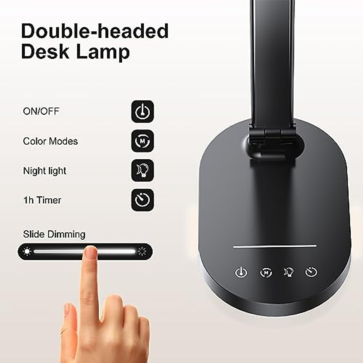 EMOBACO Desk Lamps for Home Office, Eye-Care LED Desk Lamp with USB Charging Port, Touch Control Table Lamp with Night Light Mode, 60 min Timer Desktop Lamp for College Dorm Room Bedroom