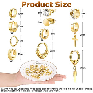 Earrings for Men Women, Funtopia 11 Pairs Stainless Steel 18K Gold Plated Small Hoop Earrings, Cross Dangle Earring Set, Fashion Huggie Earring Piercing Jewelry for Party Birthday, Gold