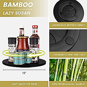 Lazy Susan Kitchen Cabinet Organizer - 12" Bamboo Lazy Susan Turntable for Cabinet Pantry Table or Countertop Organization and Storage, Black