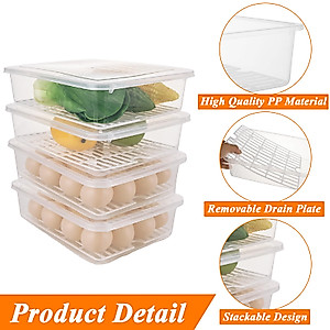 MUXHEL 8 Pcs Food Storage Container for Fridge, X-Large Fruit Storage Containers for Fridge with Lid and Removable Drain Plate, Plastic Freezer Storage Containers for Storing Fruits, Vegetables, Meat