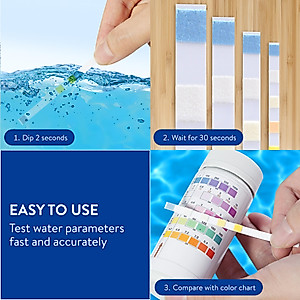 BOSIKE 6 in 1 Hot Tub Test Strips - 125 ct - Water Testing Kit for Swimming Pool & Spa - Tester for Hardness, Total & Free Chlorine, Bromine, Alkalinity & pH
