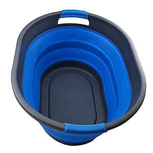 SAMMART 32L (8.4 Gallon) Collapsible Plastic Laundry Basket - Foldable Pop Up Storage Container/Organizer - Portable Washing Tub - Space Saving Hamper/Basket, Water Capacity: 24L (1, Grey/Blue)