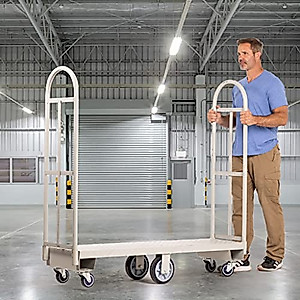 HaulPro Narrow Aisle U-Boat Platform Truck Dolly | 16 x 60 Heavy Duty Utility Cart with Thick Steel Deck | Premium Hand Truck Can Hold Loads Up to 2,000 Pounds | Hand Cart with Dual Removable Handles