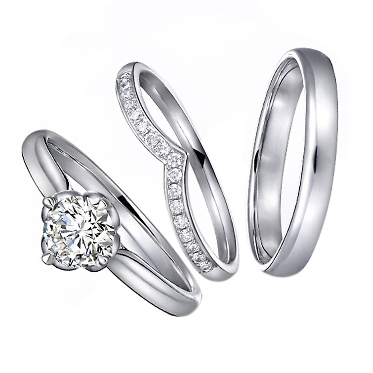 Amazing Fashion GIA Certificate Natural Diamond Gemstone 14K Solid White Gold Wedding Engagement Promise Matching Couple Ring Set(0.505cttw, G-H Color, VS-SI1 Clarity)