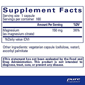 Pure Encapsulations Magnesium (Citrate) | Supplement for Sleep, Heart Health, Muscles, and Metabolism* | 180 Capsules