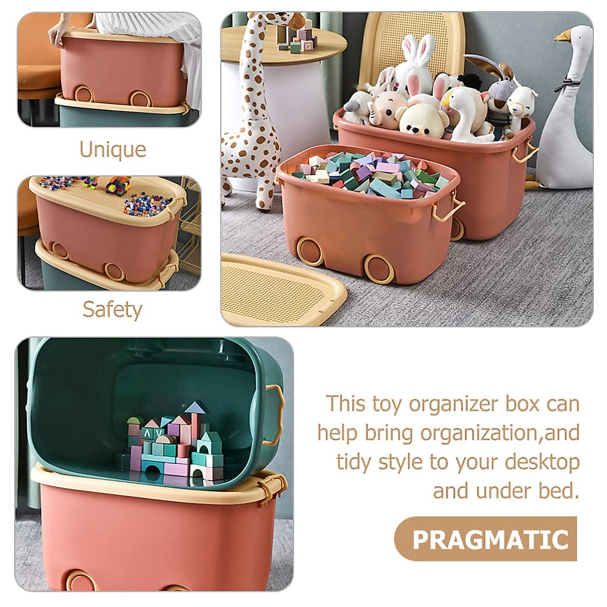 LIFKOME Stackable Toy Storage Box with Wheels Rolling Storage Box with Snap Lid Handle& Latches Wheeled Storage Durable and Reusable Storage Bins with Latching Lids