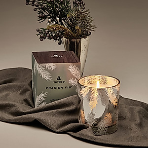 Thymes Frasier Fir Candle – Pine Needle Design – Holiday Candles – Scented Candle – Notes of Crisp Siberian Fir, Cedarwood & Sandalwood – Luxury Home Fragrance – Silver Candle Jar (Statement, 6.5 oz)