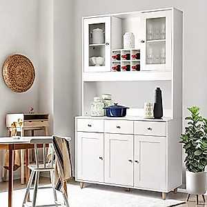 SMOOL 71" Traditional Freestanding Kitchen Pantry, Pantry Cabinet with 3 Drawers, Kitchen Cupboard with 5 Storage Cabinets, White