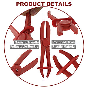 PETCHOR Plastic Hose Clamp Pliers, 6 Pack 3 Size Line Pinch Clamps Set, Flexible Hose Clamps Pliers Kit for Flexible Hoses Fuel Hoses Gas Lines Brake Hoses Radiator Hoses Coolant Hoses, Red