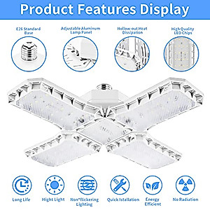 Mutois LED Garage Light, 2-Pack Garage Lights Ceiling LED Shop Light 100W Deformable Garage Lights Bulb E26/E27 6500K LED Garage Lighting, Garage Lights for Garage Workshop Basement Warehouse Barn