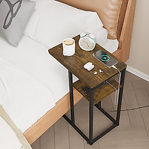 Fixwal Side Table, C Table End Table for Couch, Living Room Side Table with Charging Station, Bedroom Side Table, Living Room Coffee Table, Sofa Table