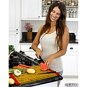 Organic Bamboo and Plastic Cutting Boards for Kitchen (2 Piece Set), Featuring Juice Grooves, Non-Slip, Grip on Granite Counter, Double Sided Chopping Board, BPA Free, by PandPal