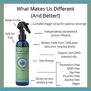 Nantucket Spider Extra Strength Tick Repellent Spray - 8 fl oz | Deet Free, Natural Tick Repellent for People | Made in The USA with 100% Organic Essential Oils