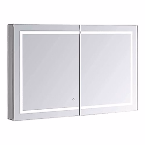 AQUADOM Royale Plus LED Medicine Mirror Cabinet 48in x 36in x 5in Recessed Surface Mounted, Defogger, LED 3X Makeup Mirror, Electrical Outlets, Interior LED Light