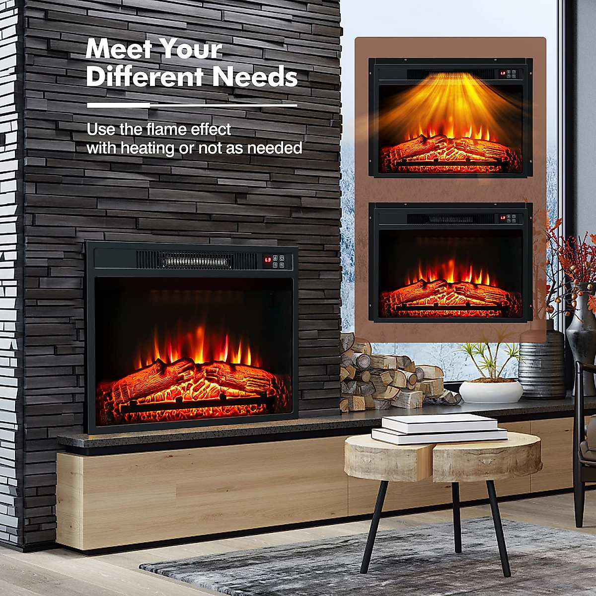 GOFLAME 23” Electric Fireplace Insert, Recessed Fireplace Heater with Remote Control & Touch Screen, Wall Mounted Electric Fireplace with Adjustable Flame Brightness and Timer, Overheating Protection