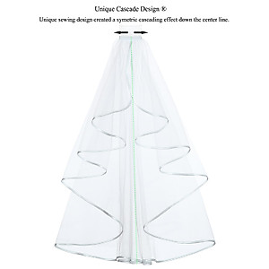 SAMKY Elegant 1T 1 Tier Ribbon Cascade Waterfall Veil - White Elbow Length 28" V197