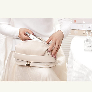 Makeup Travel Bag for Women, Large Capacity Water Proof Vegan Leather Cosmetic Bags, Double Layer Make up Organizer Bag