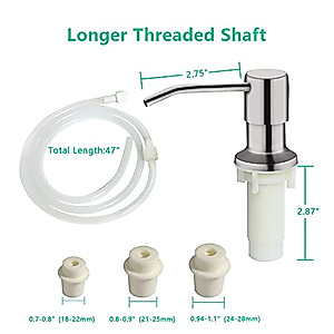 Soap Dispenser for Kitchen Sink, Built in Sink Soap Dispenser (Brushed Nickel), Countertop Soap Dispenser Pump with 47" Extension Tube kit, No Need to Fill Little Bottle Again (Longer Thread Shaft)