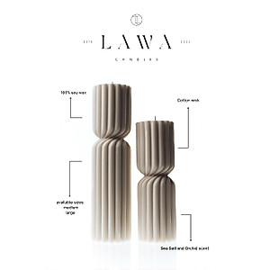 LAWA Spiral Spire Candle - Large Beautiful Handmade Pillar Scented Soy Wax Candle Elegant Bubble Aesthetic Candle Housewarming Gift Home Room Shelf Decor Idea White (Set of 2, White)…