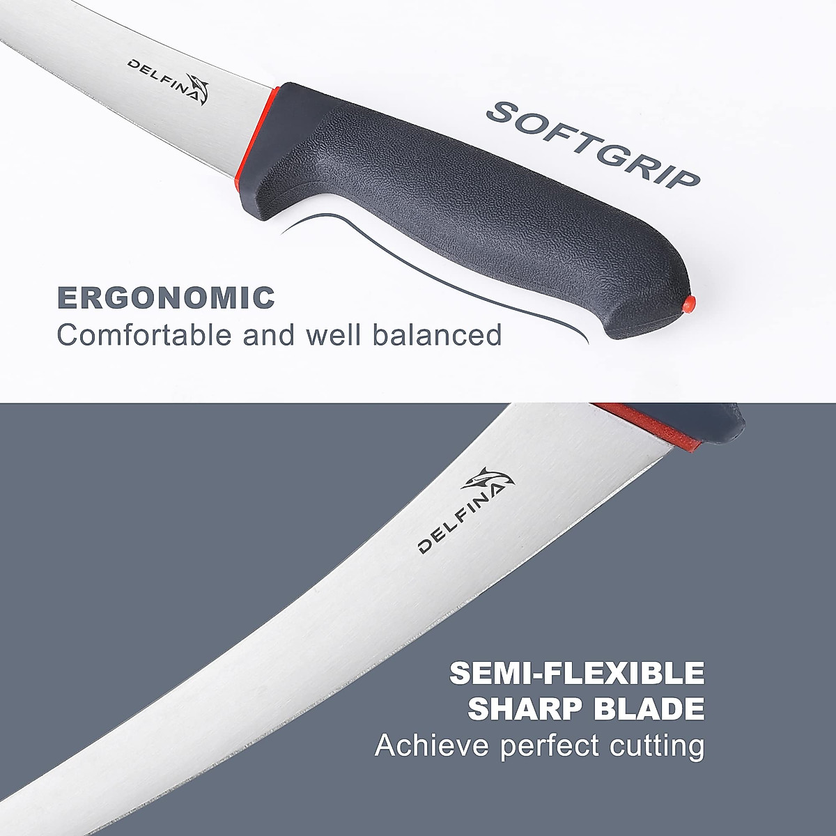 DELFINA 6 Inch Boning Knife for Meat Cutting, Semi-flexible Curved Blade Processing Knife, Premium Stainless Fish Fillet, BBQ Brisket Meat Trimming Butcher Knife for Kitchen Home Restaurant