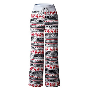 AMiERY Women's Christmas Pajamas Pants Sleep High Waisted Lounge Palazzo Pants Xmas Pajama Bottoms Pants Reindeer Medium