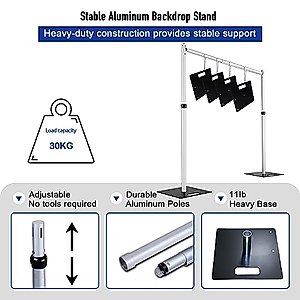Hecis Portable Backdrop Stand with Crossbar, Adjustable Pipe and Drape Backdrop Kit for Event， Party, Trade Shows and Wedding Decor, 10FT Square Backdrop Frame