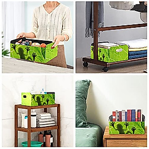 CaTaKu Foldable Storage Basket Frog Shadow Leaf Collapsible Felt Storage Bins with Handle Drawer Organizer Bin Cube Shelf Box for Organizing Closet Clothes Office Books Bedroom