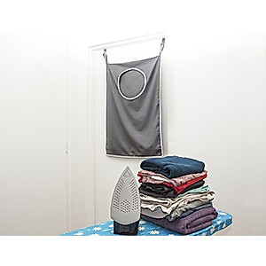 Urban Mom Door Hanging Laundry Hamper with Stainless Steel Hooks (Gray)
