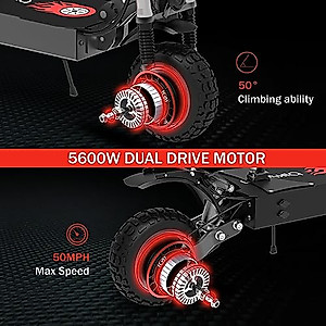 MASXODRK Electric Scooter for Adult,Up to 50Mph,5600W Powerful Motor,48 Miles Travel Range, 60V28Ah Lithium Battery, Dual Suspensions and Brake,11" Off Road Tire E-Scooter