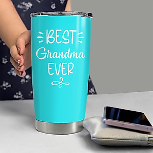 SANDJEST Best Grandma Ever Tumbler Gift for Nana from Grandkids - 20oz Mint Insulated Stainless Steel Travel Mug Granny Christmas, Birthday, Mother's Day Gifts for Nana, Gigi from Grandchildren