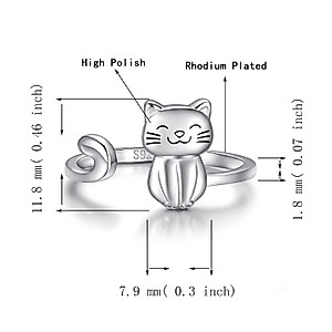 925 Sterling Silver Cow Cat Dinosaur Frog Butterfly Ring Adjustable Cute Cow Print Kitty Animal Lover Jewelry Gifts for Women Birthday (Cat)