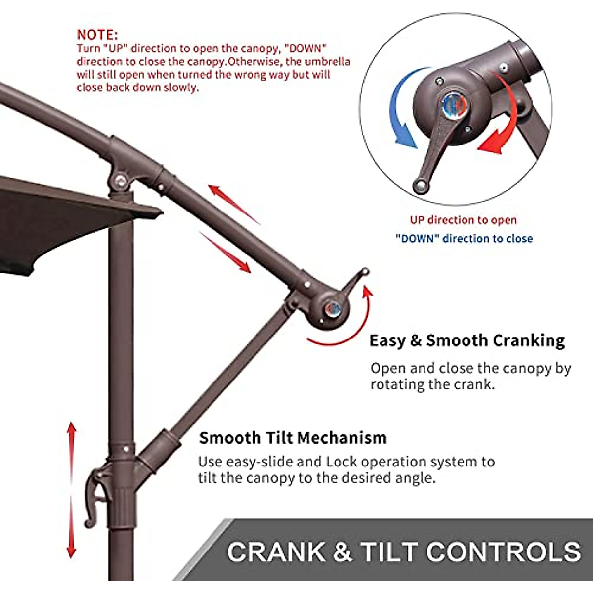 Jardin-Monde 10ft Offset Hanging Patio Umbrella, Outdoor Deck Cantilever Umbrella for Backyard, Garden, Poolside, Lawn, Outdoor Market Umbrella with Crank and Cross Base, 8 Ribs-COFFEE