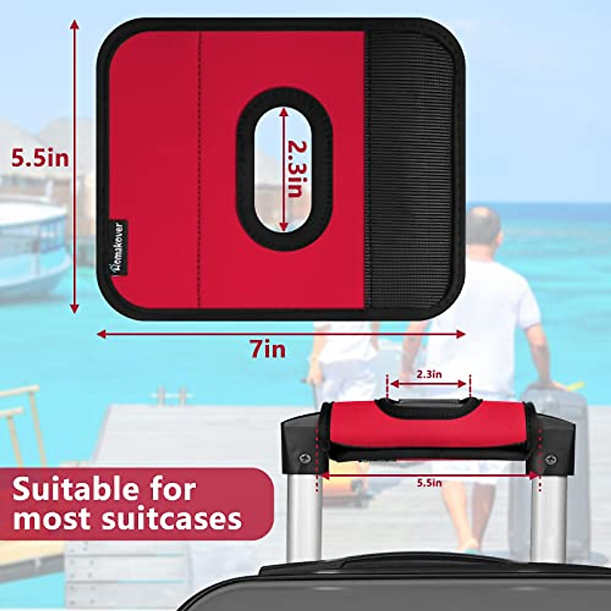 5 Pcs Neoprene Large Luggage Handle Wrap Handle Grip Luggage Tags Identifier Hollow Design for Push-Button, Bright Luggage Markers for Airport Travel Luggage Suitcase Trolley Case(Red, 5.5x7Inch)