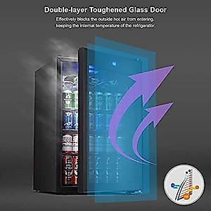 Joy Pebble Mini Fridge Beverage Cooler - 128 Can mini fridge with glass door for Soda Beer or Wine -Drink Dispenser Small Refrigerator with Adjustable Thermostat for Office bedroom Home (4.4 cu.ft)