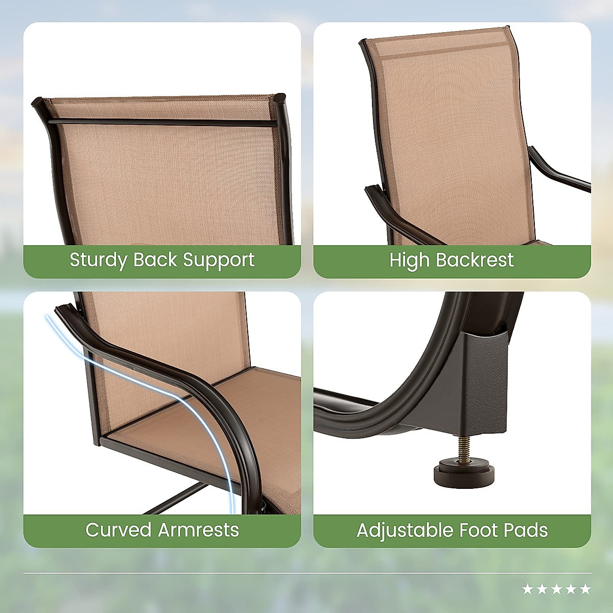 Giantex Patio Chairs Set of 4, High Back Outdoor Chairs w/Sled Base, All Weather Fabric, Heavy Duty Metal C-Spring Frame, Outside Dining Chairs for Lawn Deck Porch Balcony Backyard Pool