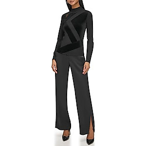 Karl Lagerfeld Paris Women's Logo Stretch Long Sleeve Top, Black