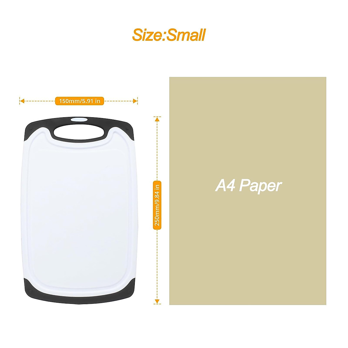 KUFUNG Kitchen Cutting Board - Juice Grooves with Easy-Grip Handles, Non-Porous, Dishwasher Safe (S, Black)