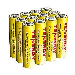 Tenergy Solla Rechargeable NiMH AA Battery, 1000mAh Solar Batteries for Solar Garden Lights, Anti-Leak, Outdoor Durability, 5+ Years Performance, 12 Pack, UL Certified